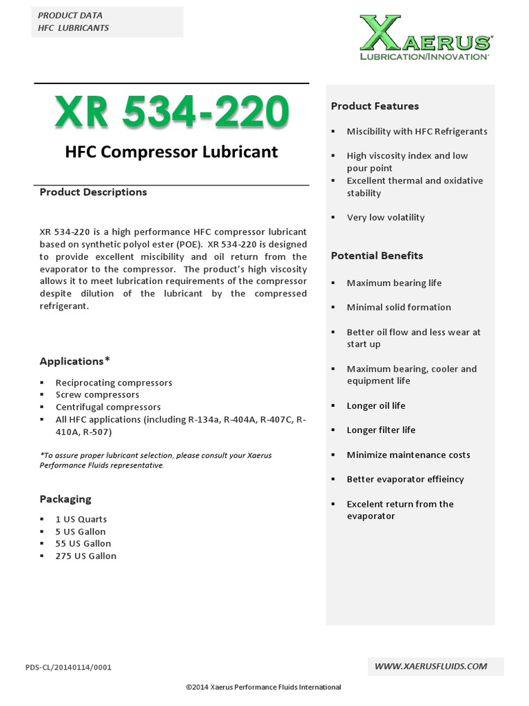 Xaerus Pds XR 534-220 | PDF | Lubricant | Viscosity