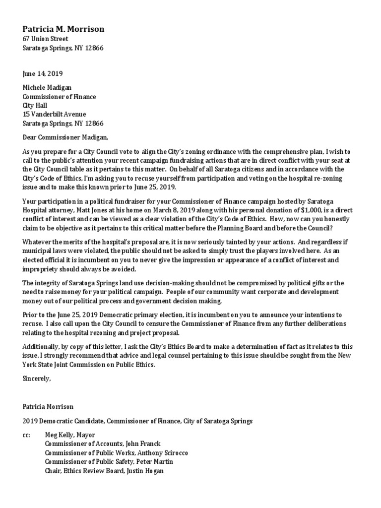 2019-06-14 Ethics Letter | Download Free PDF | Conflict Of Interest ...