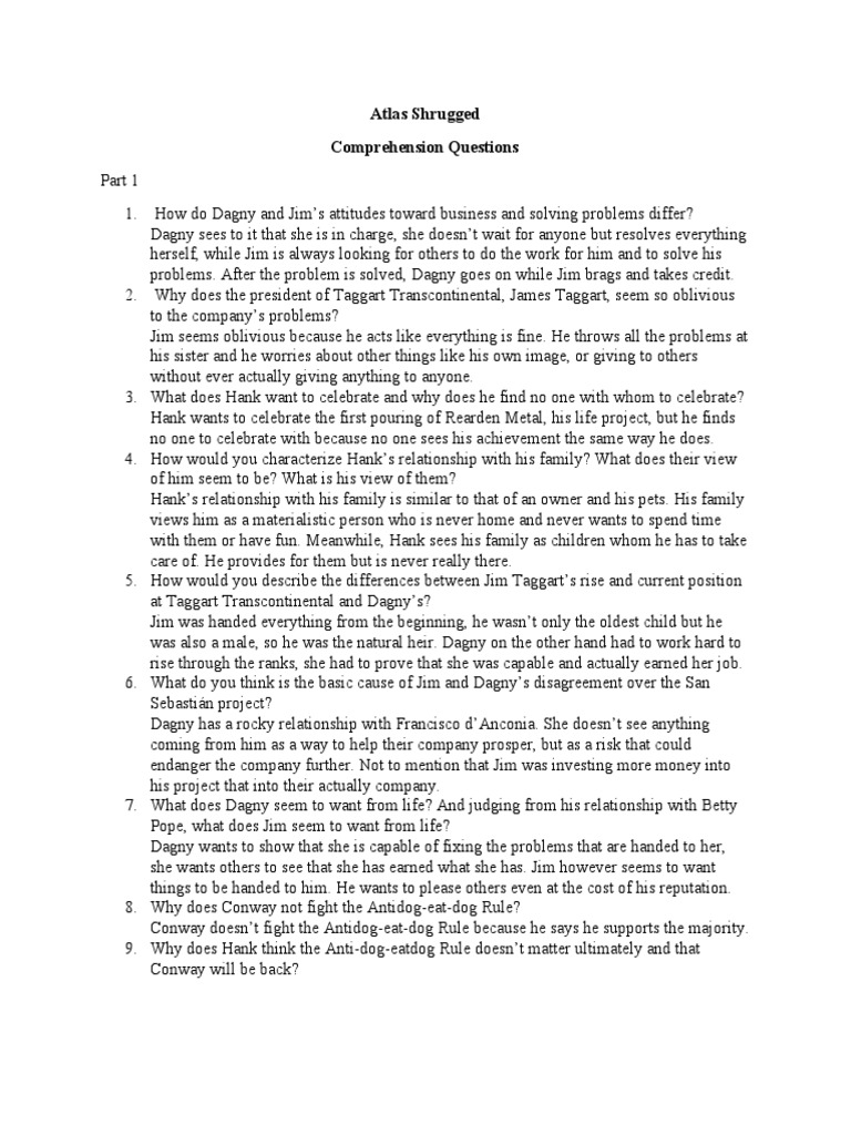 Devyani Gonzalez - Atlas Shrugged Reading Comprehension Questions | PDF