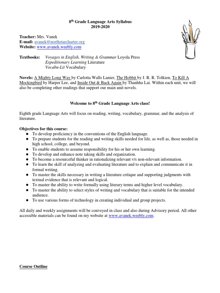 8th Grade Language Arts Syllabus 1 | PDF | Homework | Teachers