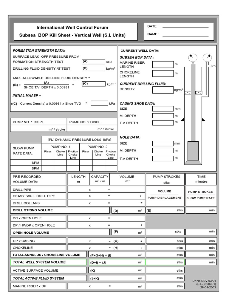 Subsea BOP Stack Operations SI - Vertical Well Kill Sheet PDF | PDF | Gas Technologies | Applied ...