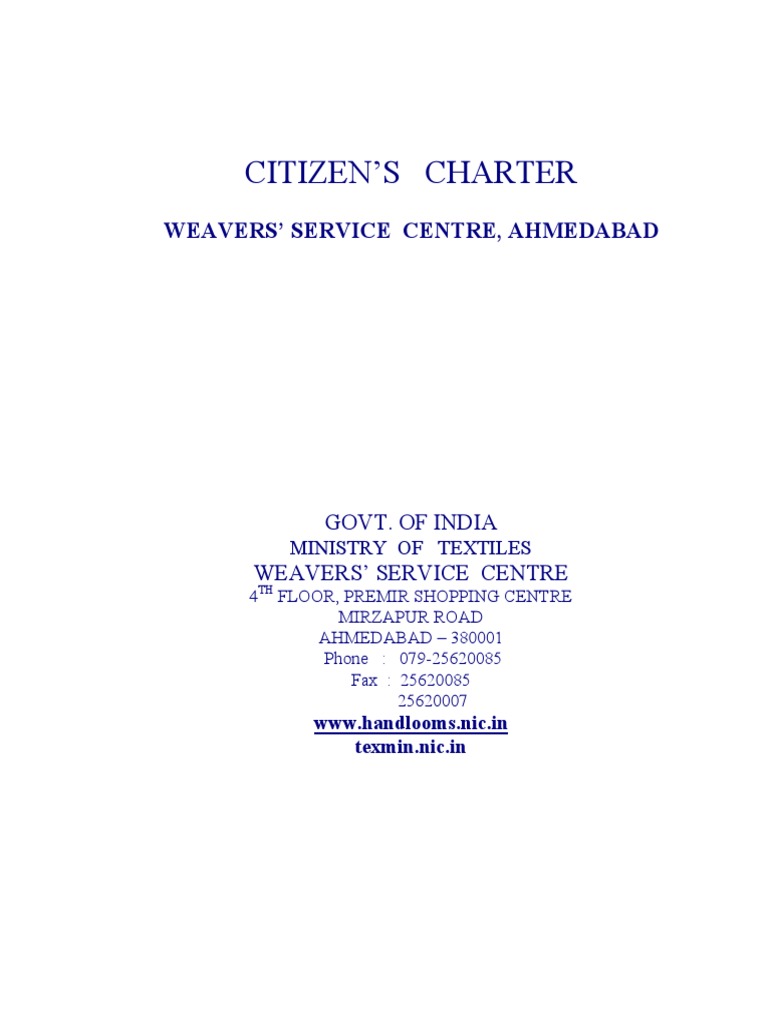 Citizen'S Charter: Weavers' Service Centre, Ahmedabad | PDF | Weaving ...