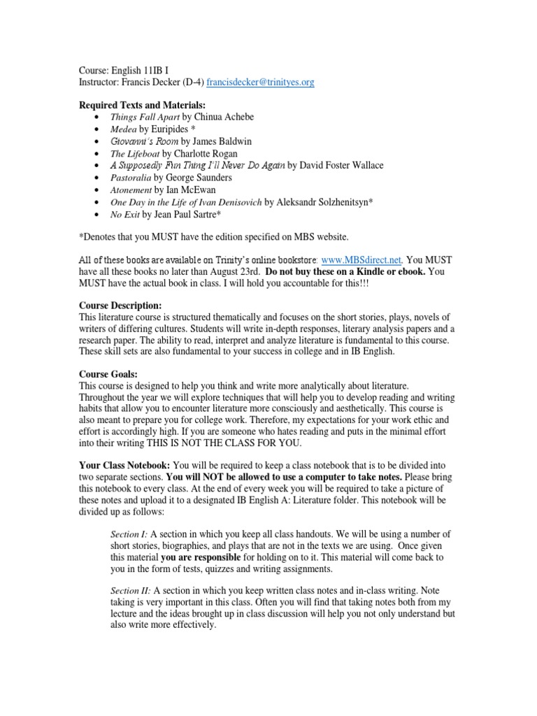 Eng 11 Ib Syllabus 2019-2020 | PDF | Homework | Learning