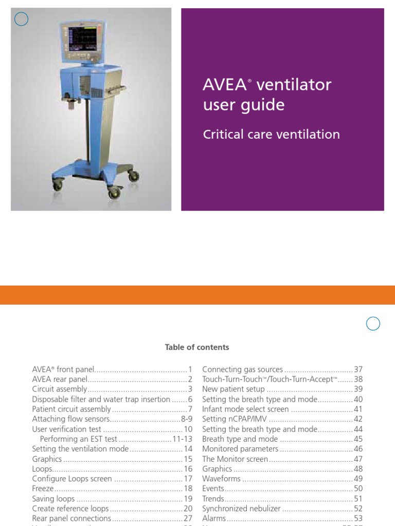 Avea Ventilator User Guide: Critical Care Ventilation | PDF | Breathing | Flow Measurement