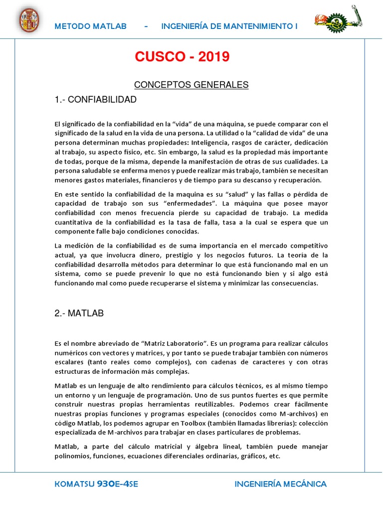 Metodo Matlab Kom 930e 4se | PDF | Ingeniería de confiabilidad | Matriz ...