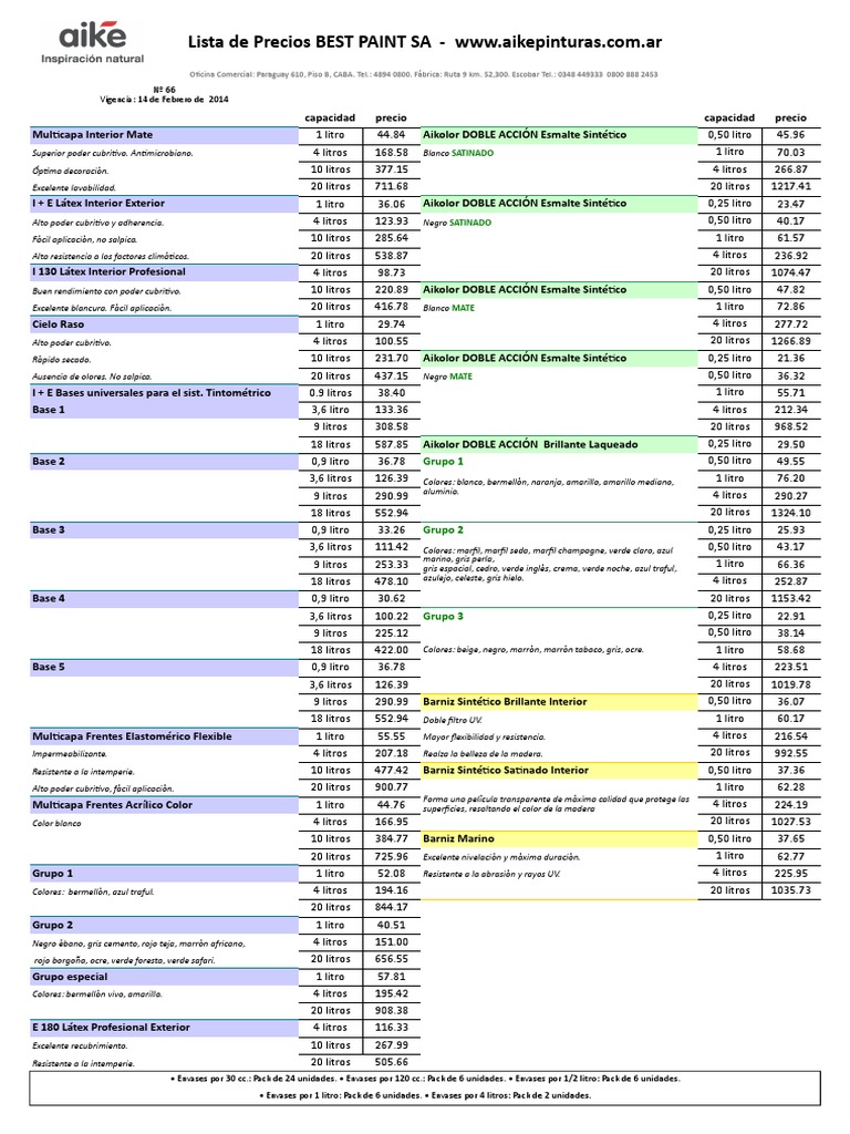 Precios Pinturas Aike 20 Litros | PDF | Verde | Color