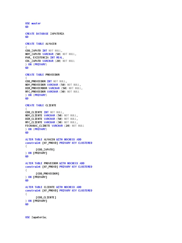 Codigo Base de Datos | PDF