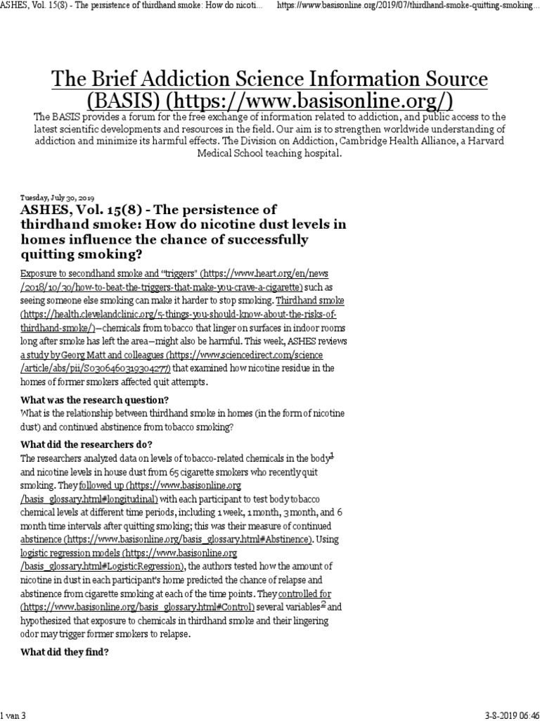 The Persistence of Thirdhand Smoke - How Do Nicotine Dust Levels in ...