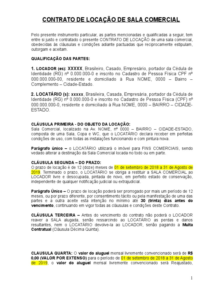 Contrato De Locacao Modelo