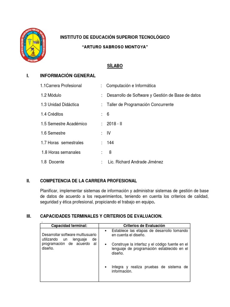 Silabo Programacion Concurrente | PDF | Frijoles Netos | Aplicaciones y software