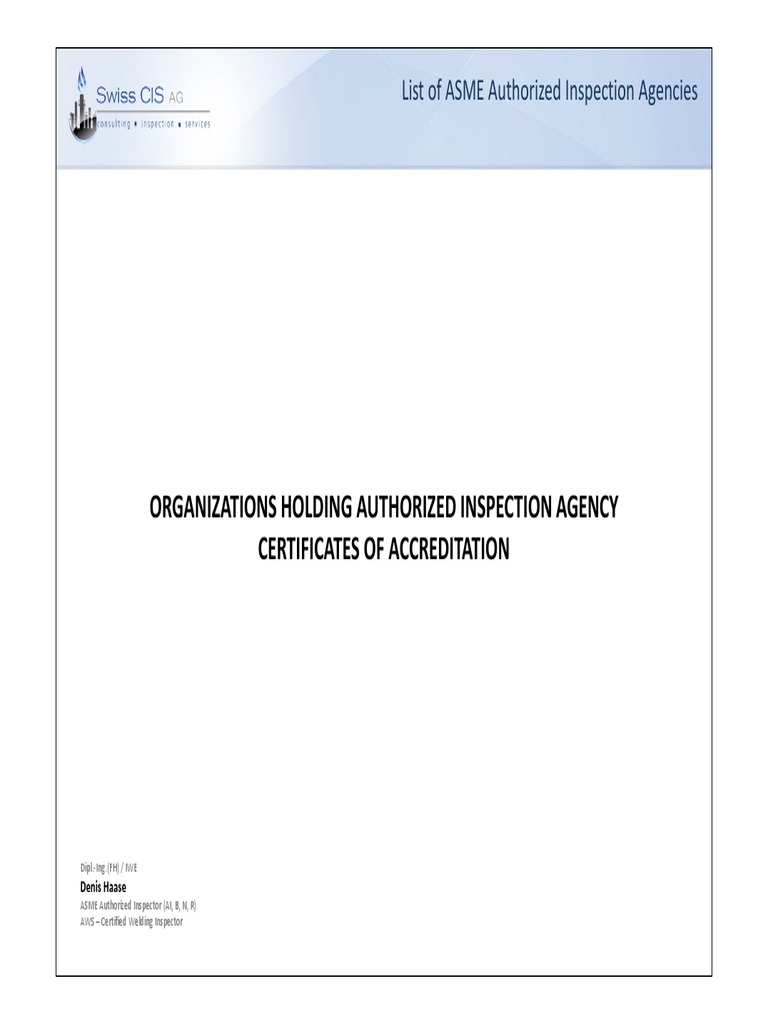 List of ASME Authorized Inspection Agencies | PDF | Business