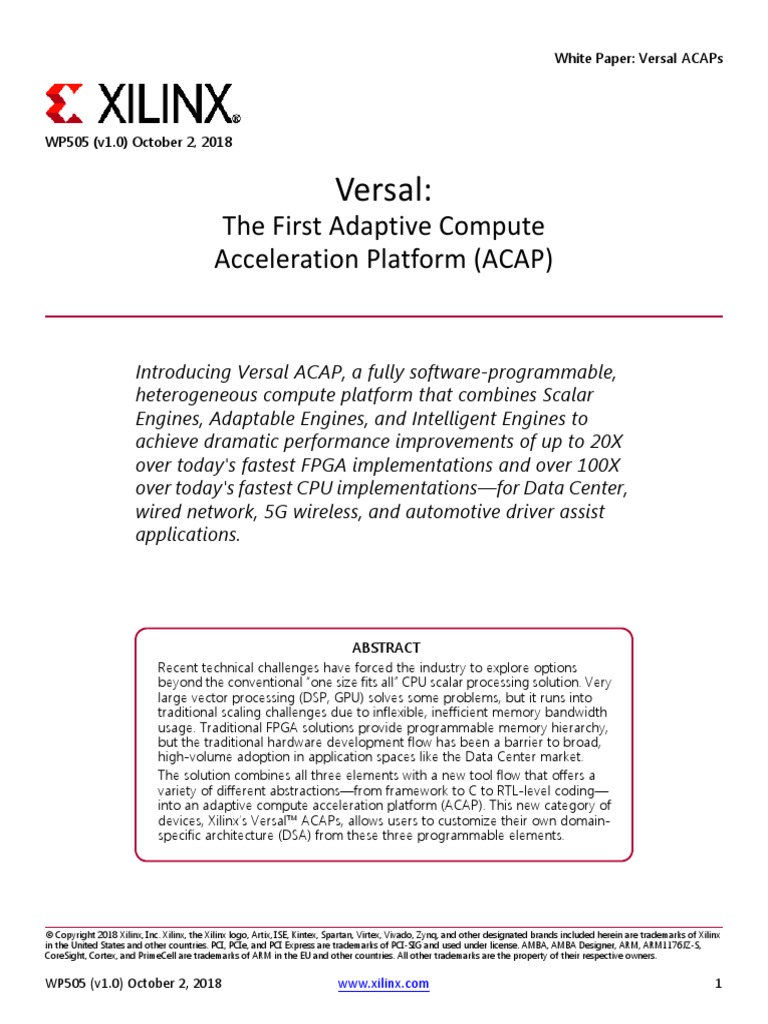 Versal:: The First Adaptive Compute Acceleration Platform (ACAP) | PDF | Network Interface ...