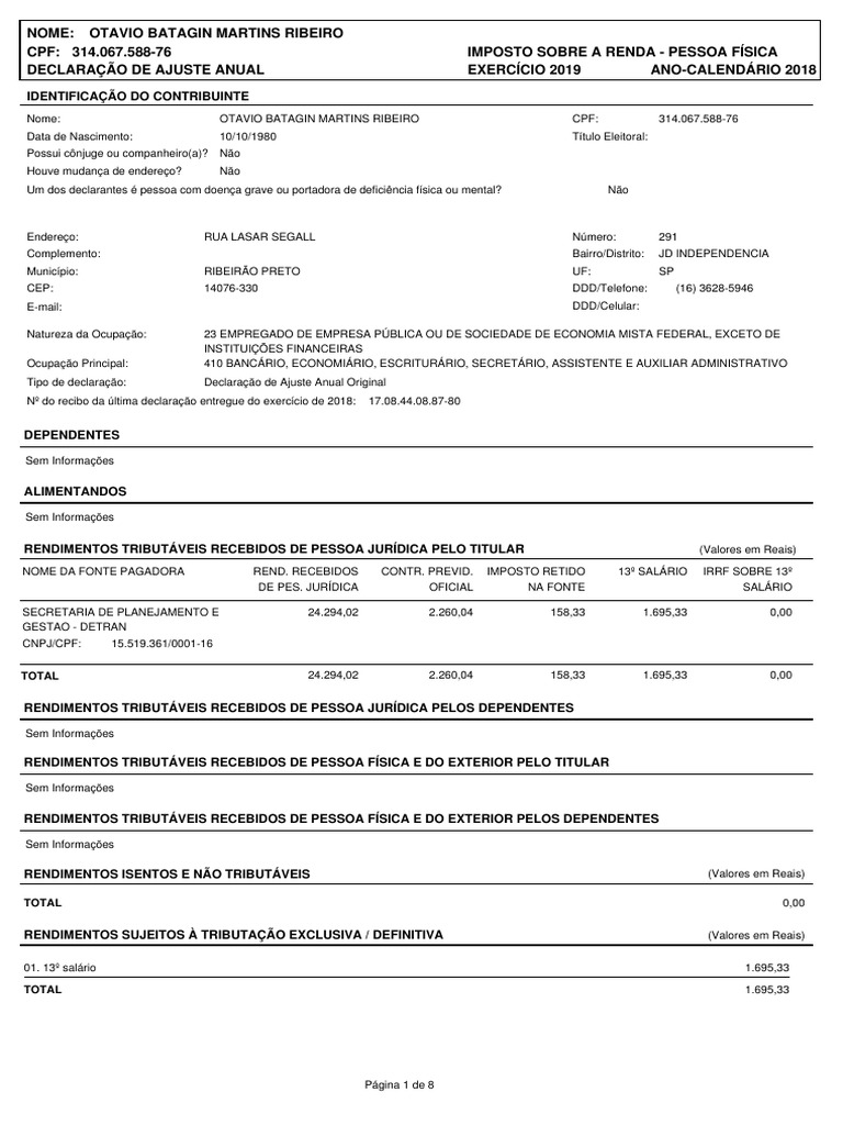 IRPF 2019 2018 Origi Imagem Declaracao PDF | PDF | Imposto de Renda ...