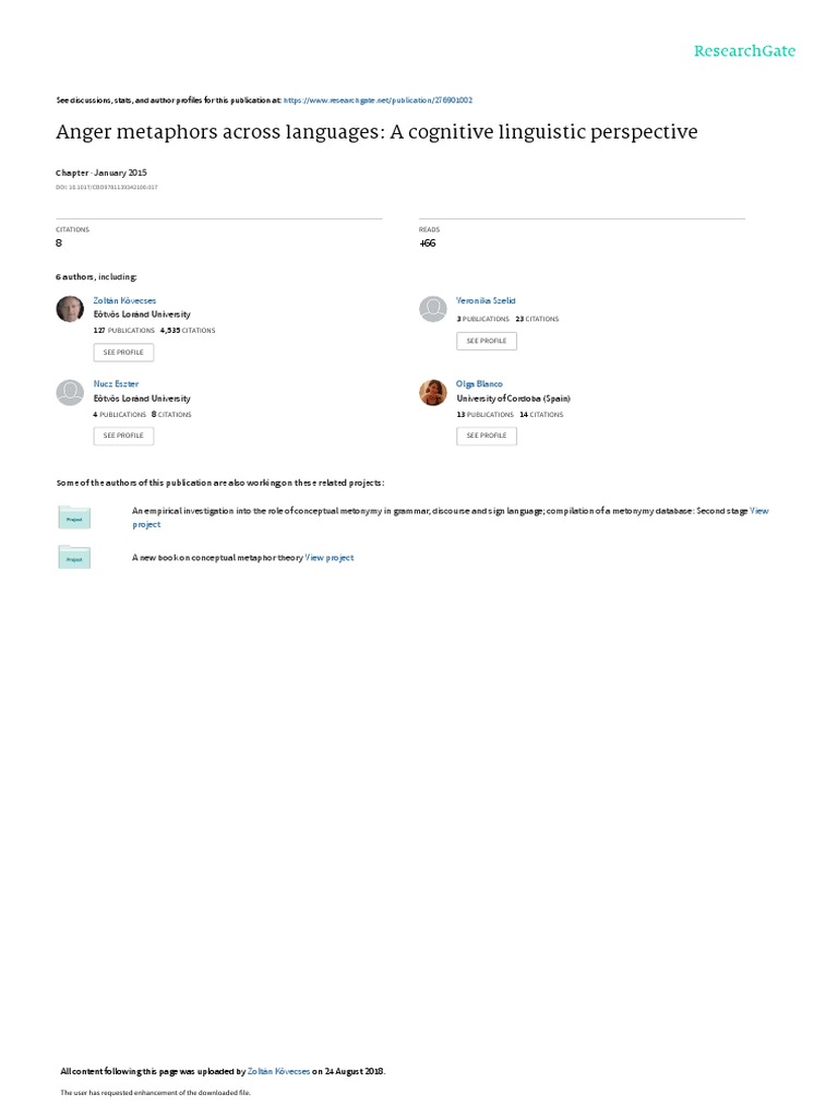 Anger Metaphors Across Languages: A Cognitive Linguistic Perspective ...