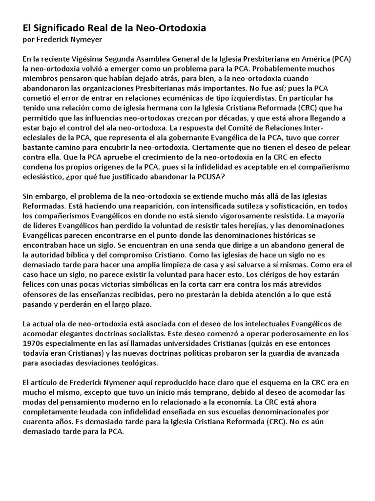 El Significado Real de La Neo Ortodoxia | PDF | Mal | calvinismo