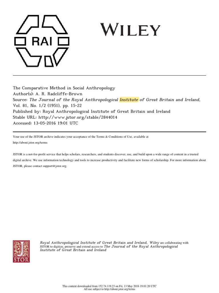 Radcliffe-Brown - Comparative Method - 1951 | PDF | Social Anthropology ...