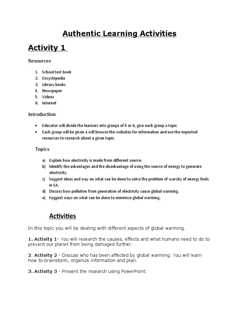 Authentic Learning Activity Assign | PDF | Climate Change | Learning