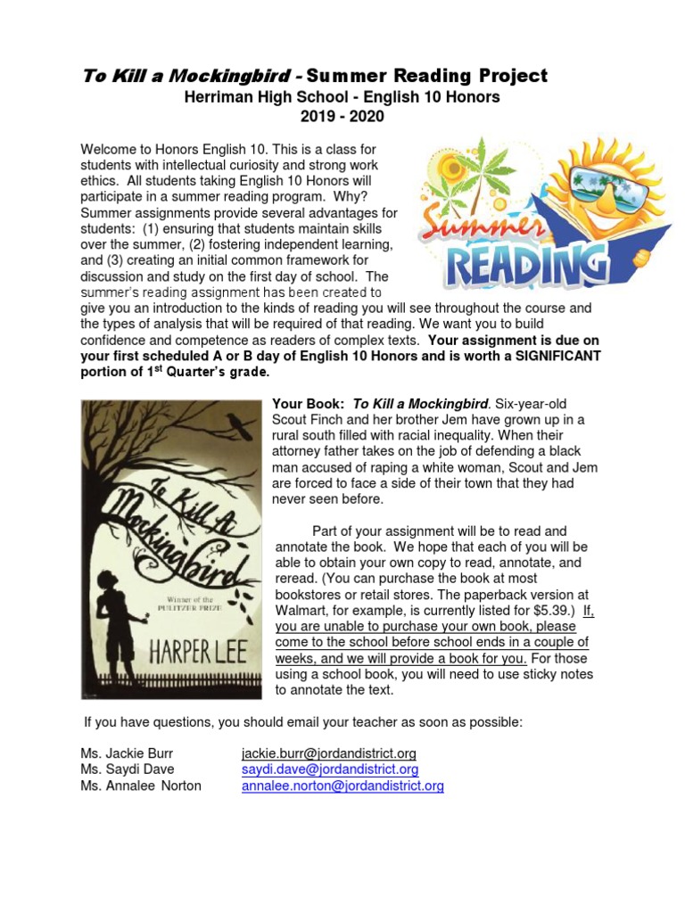 To Kill a Mockingbird Summer Project | PDF | Characters In Romeo And ...