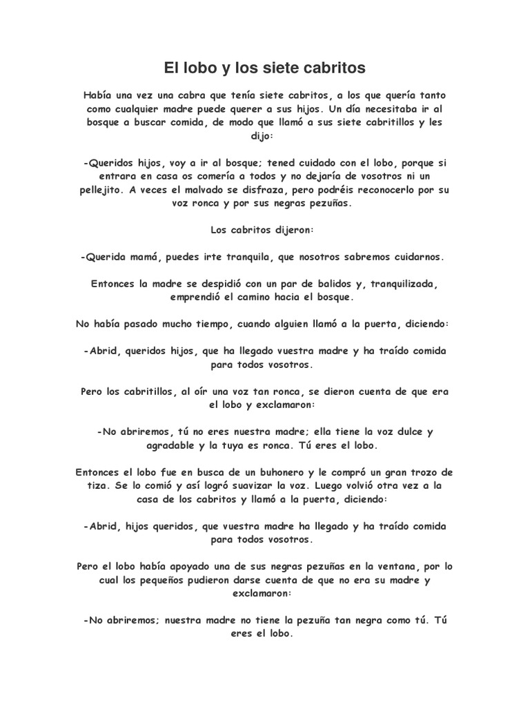 El Lobo Y Los Siete Cabritos Pdf Cabra