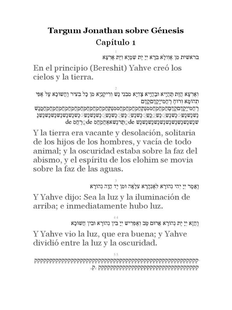 Targum Jonathan El Génesis - BERESHIT | Adán | Naturaleza