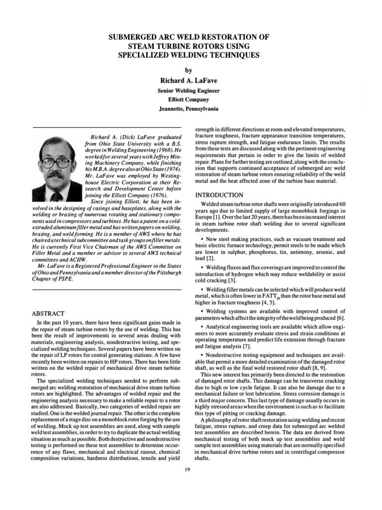 Submerged Arc Weld Restoration of Steam Turbine Rotors Using PDF | PDF ...