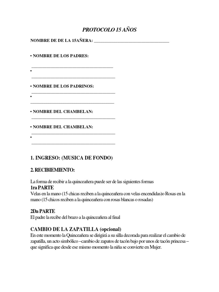 Protocolo 15 Años, Paso A Paso | PDF