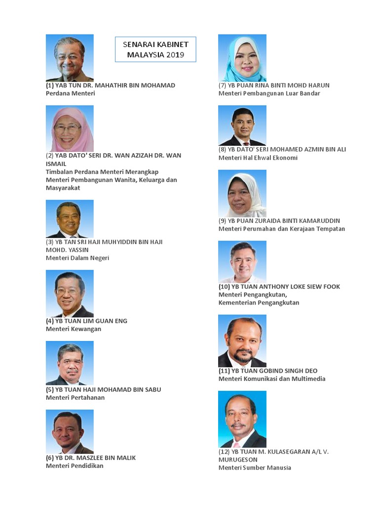 Senarai Nama Menteri 2019 | PDF