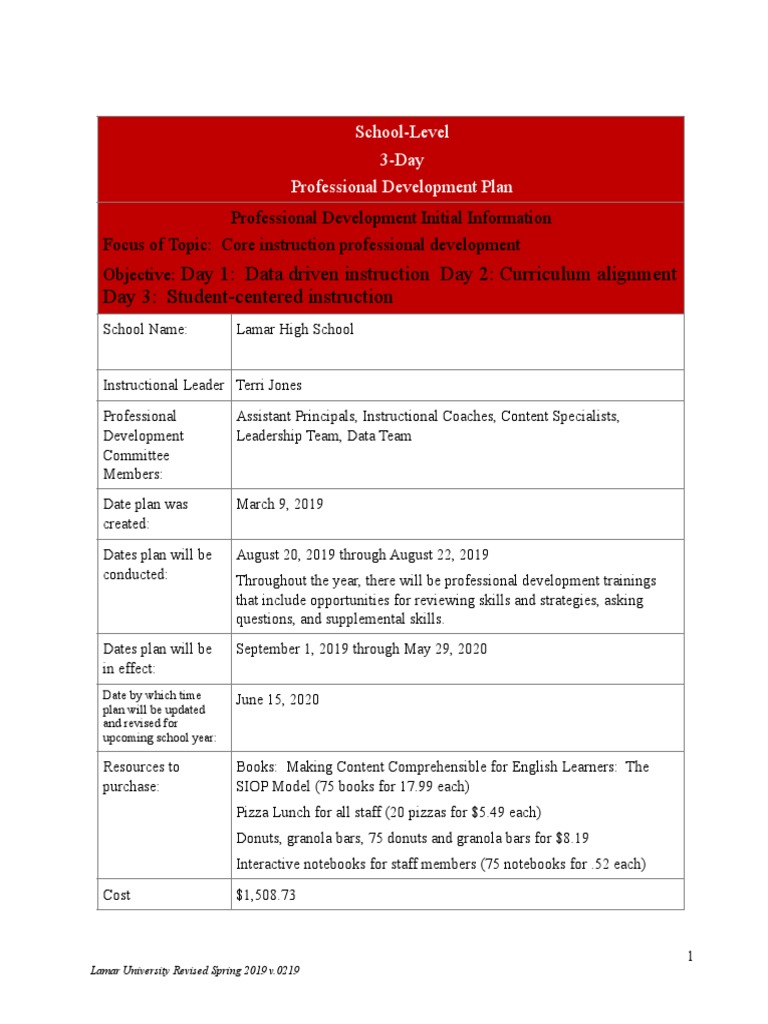 Professional Development Plan | PDF | Lesson Plan | Educational Assessment