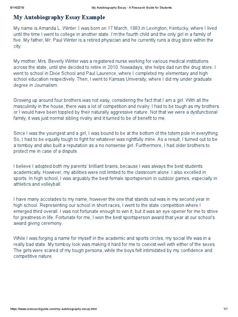 My Autobiography Example