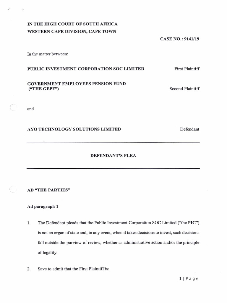 Defendants Plea 5 August 2019 | PDF | Plea | Breach Of Contract