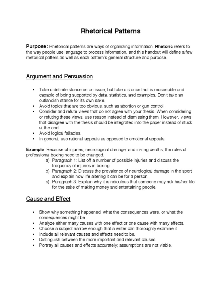 Rhetorical Patterns: Argument and Persuasion | PDF | Rhetoric | Causality