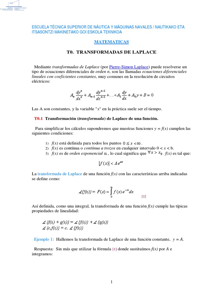 Trans Laplace PDF | PDF | Transformada de Laplace | Ecuaciones