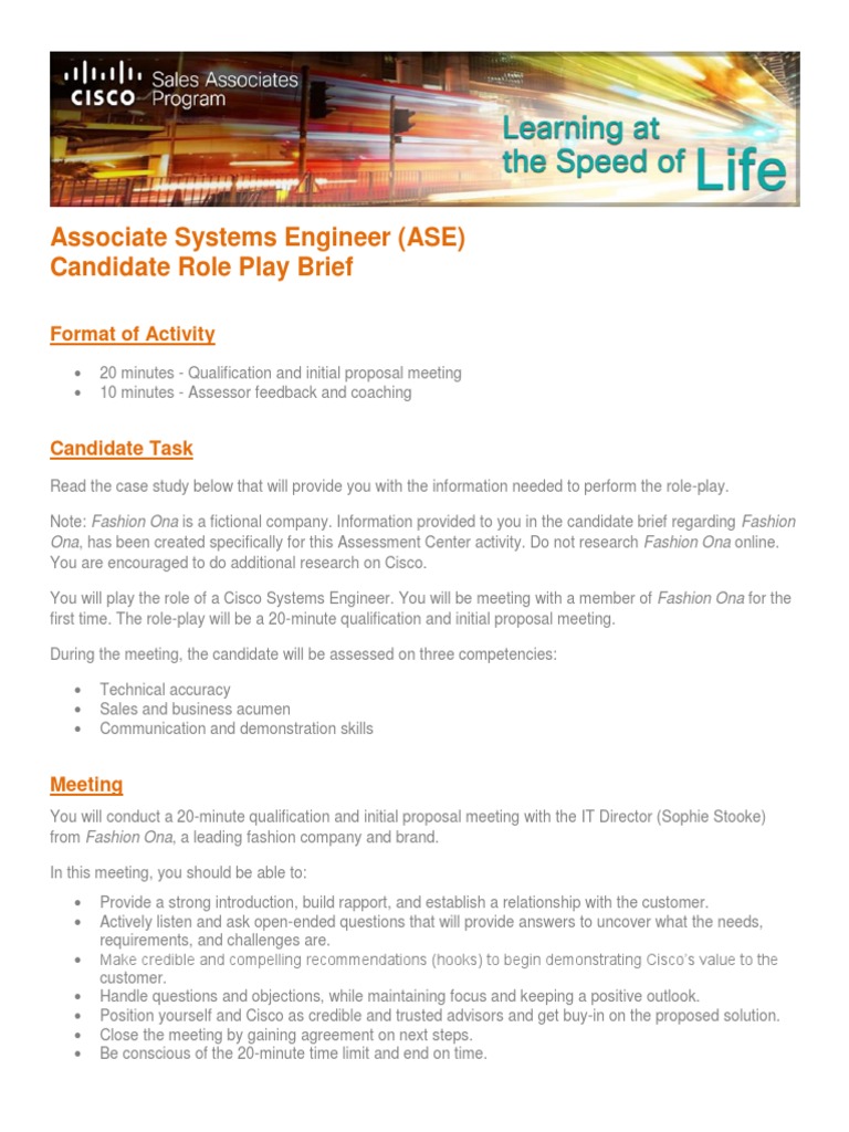 Associate Systems Engineer (ASE) Candidate Role Play Brief: Format of ...