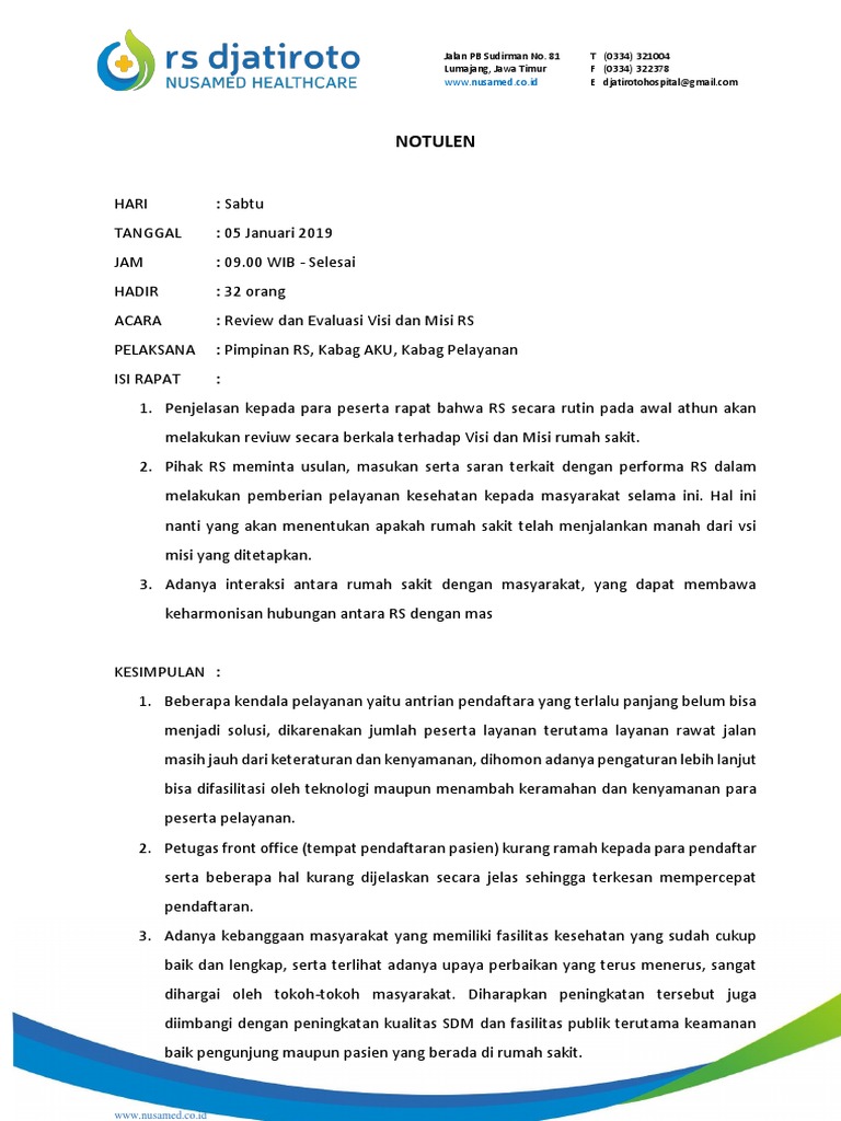 Notulen Review Visi Misi Berkala Tahun 2019 | PDF