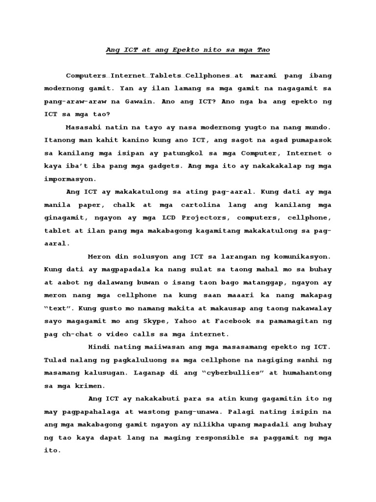 Ang ICT at Ang Epekto Nito Sa Mga Tao | PDF