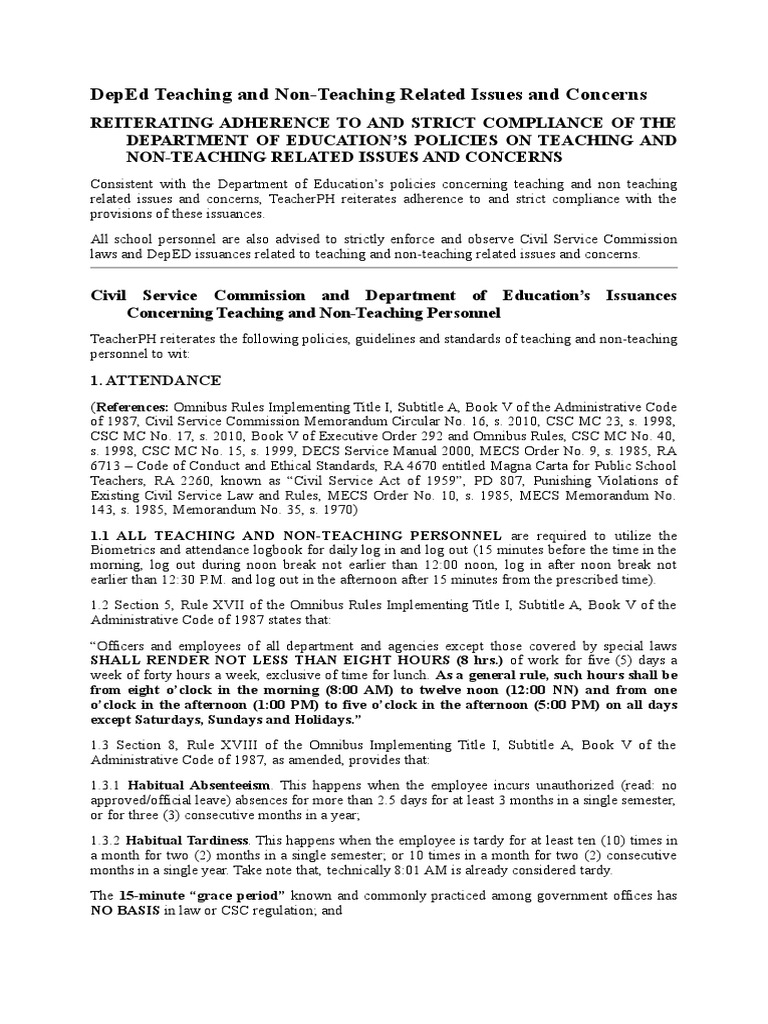 Deped Teaching and Non Teaching Legal Matters | PDF | Sick Leave | Teachers