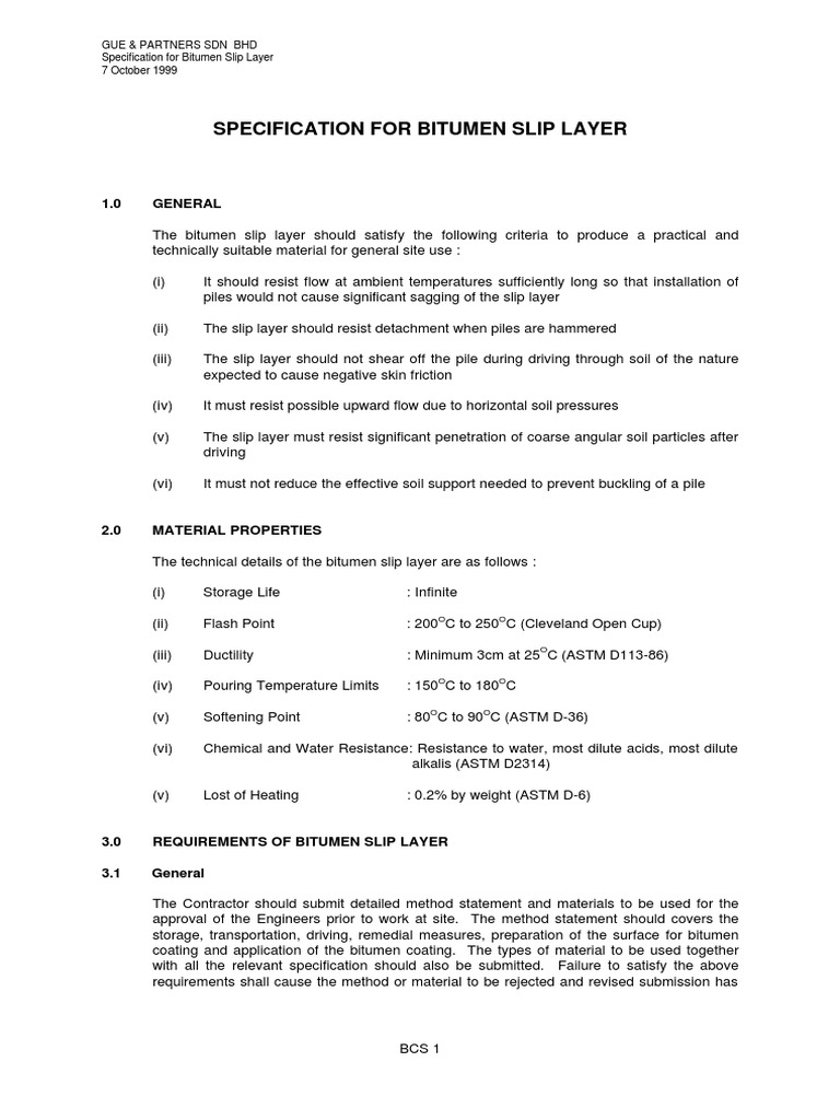 Specification - Bitumen Slip Layer (G&P) | PDF | Deep Foundation | Asphalt