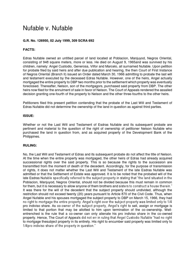 Nufable Heirs' Property Rights Dispute | PDF | Will And Testament ...
