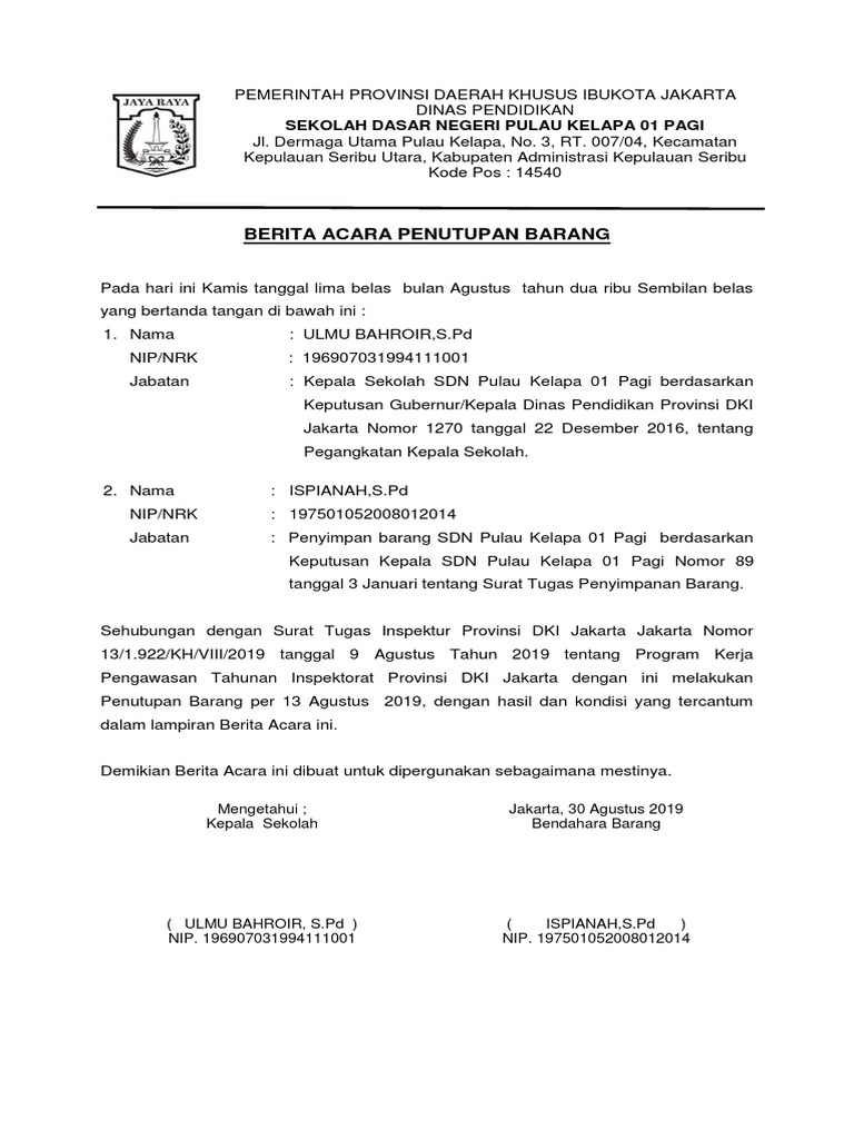 Berita Acara Penyimpanan Barang Pdf