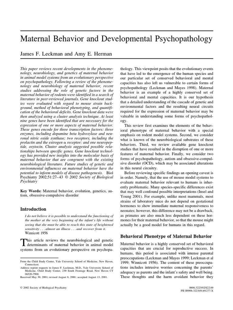 Maternal Behavior and Developmental Psychopathology | PDF ...