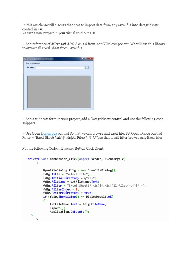 Import Datatable To Excel C Pdf C Sharp Programming Language