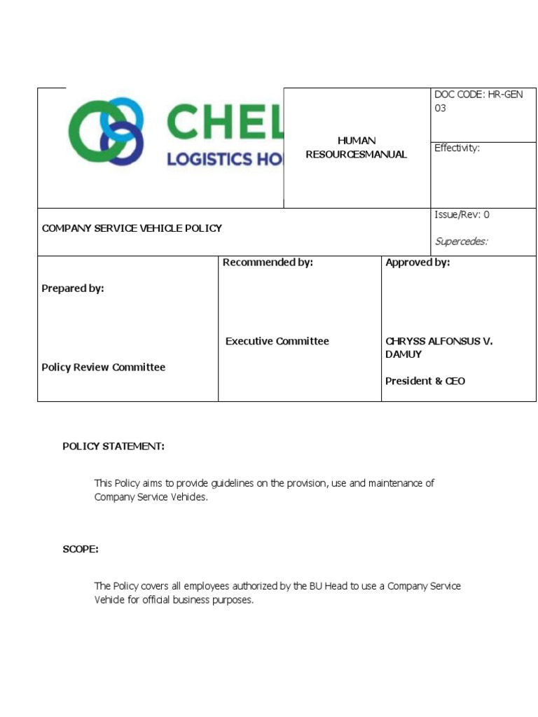 Company Vehicle Policy-Initial | PDF | Driving | Vehicles
