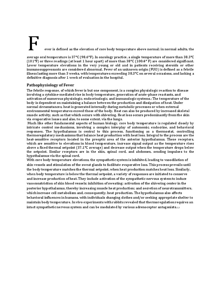 Pathophysiology of Fever | PDF | Fever | Thermoregulation