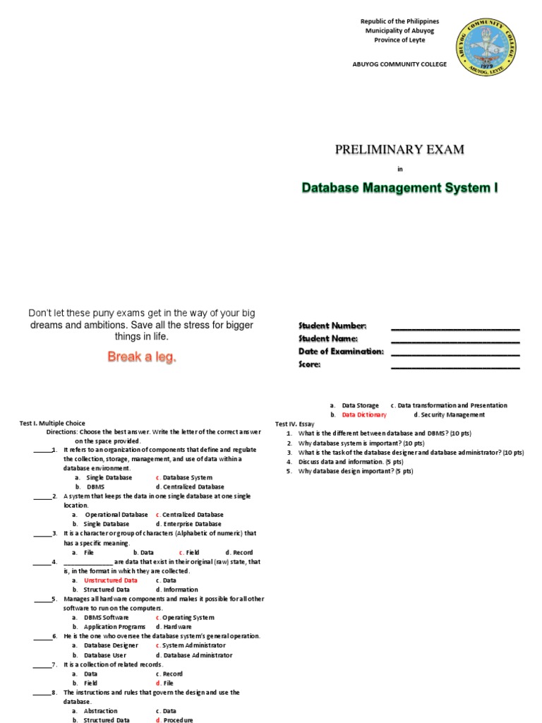 Prelim Exam in Database I | PDF | Sql | Databases