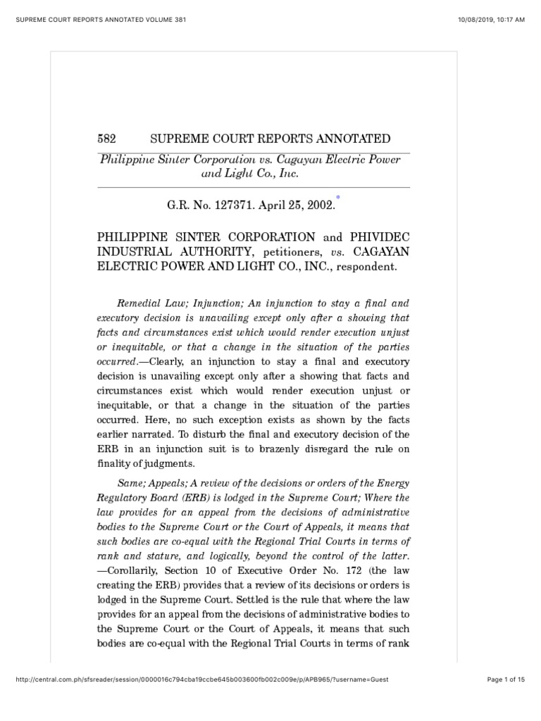 Philippine Sinter Corporation vs. Cagayan Electric Power and Light Co ...