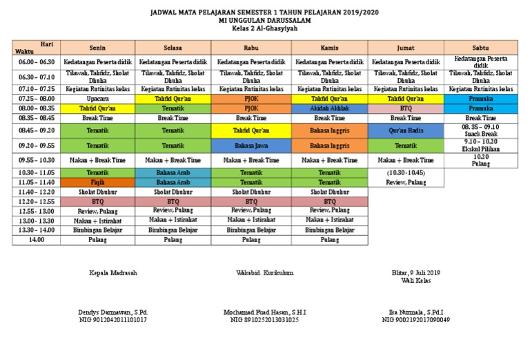 Jadwal Pelajaran Kelas 2 MI Darussalam | PDF