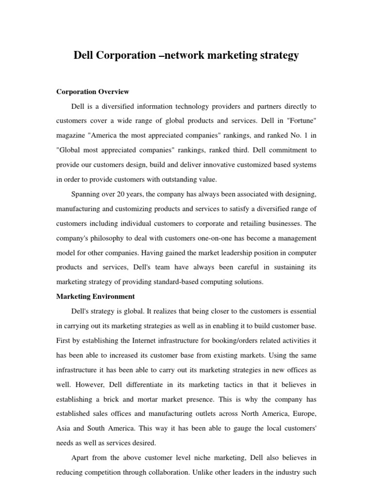 Dell Corporation - Network Marketing Strategy | PDF | Dell | Marketing ...