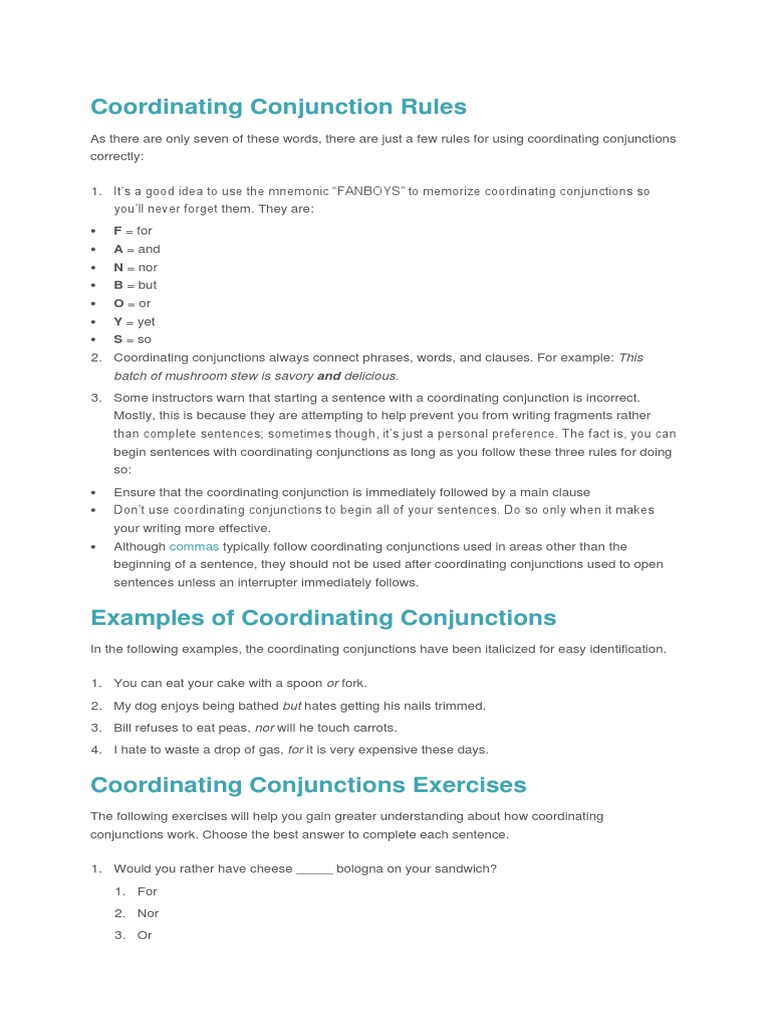 Coordinating Conjunction Rules | Download Free PDF | Comma | Sentence ...