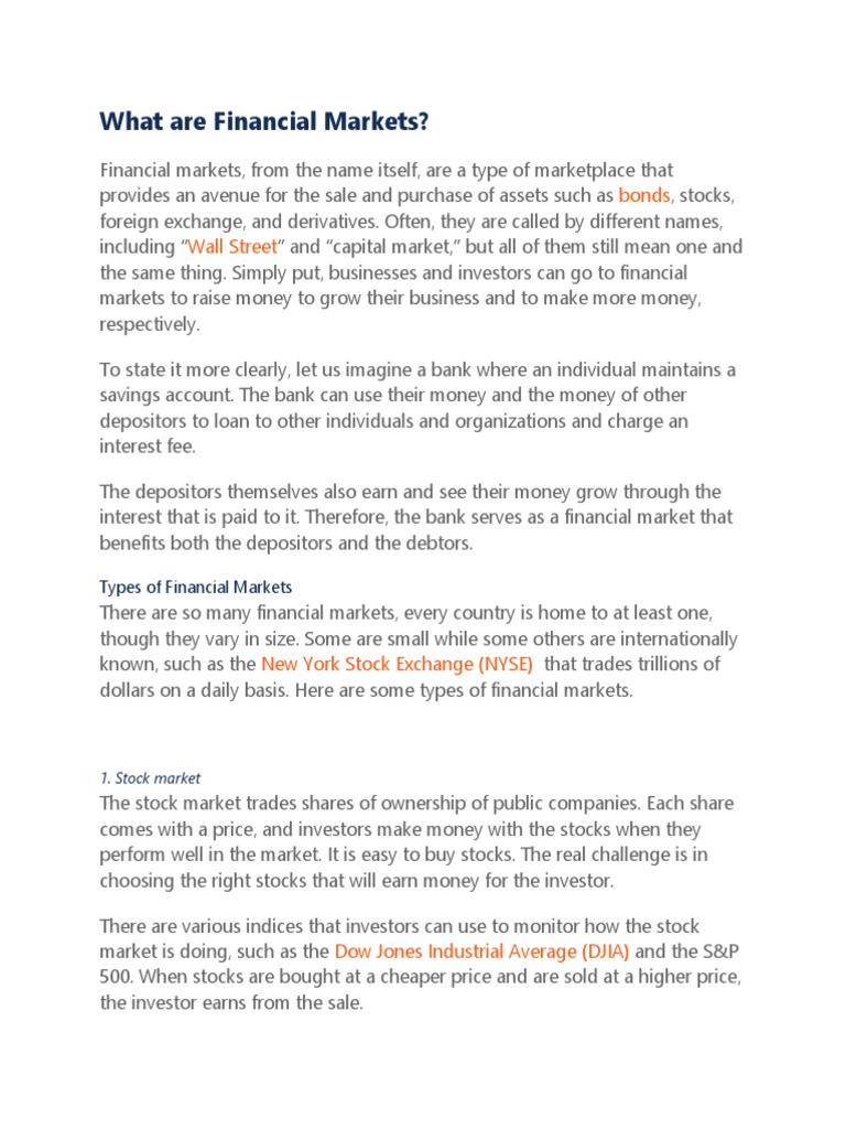 What Are Financial Markets | PDF | Stock Market | Financial Markets