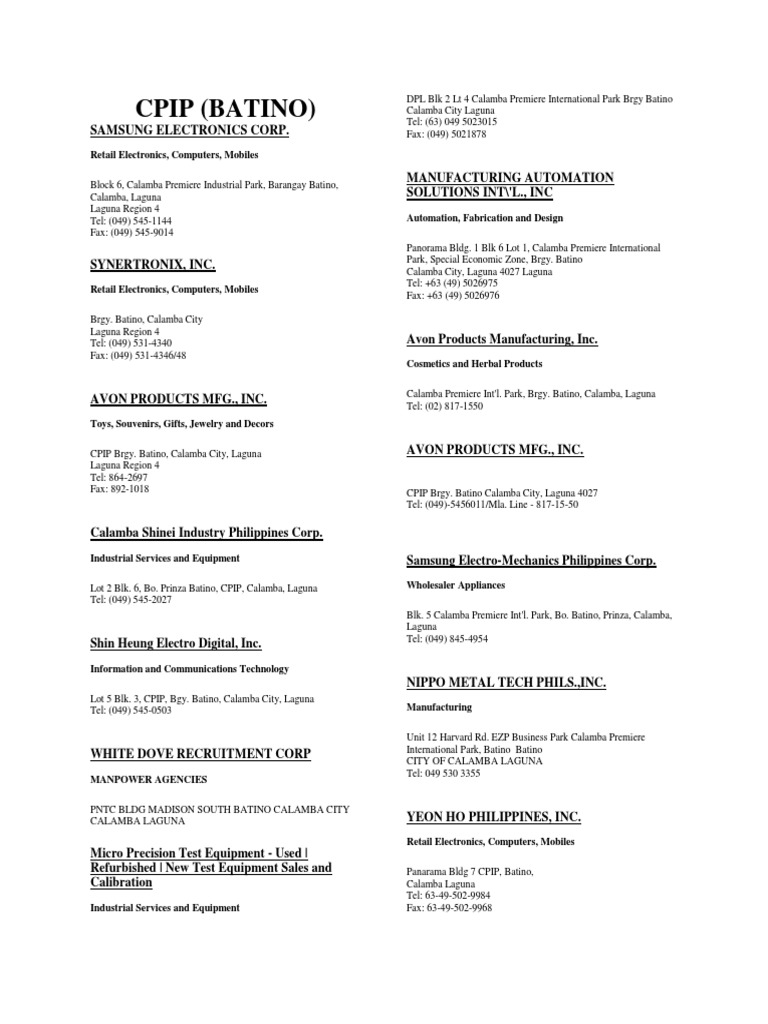 Company List in Cpip and Carmel Ray 1 | Download Free PDF | Business